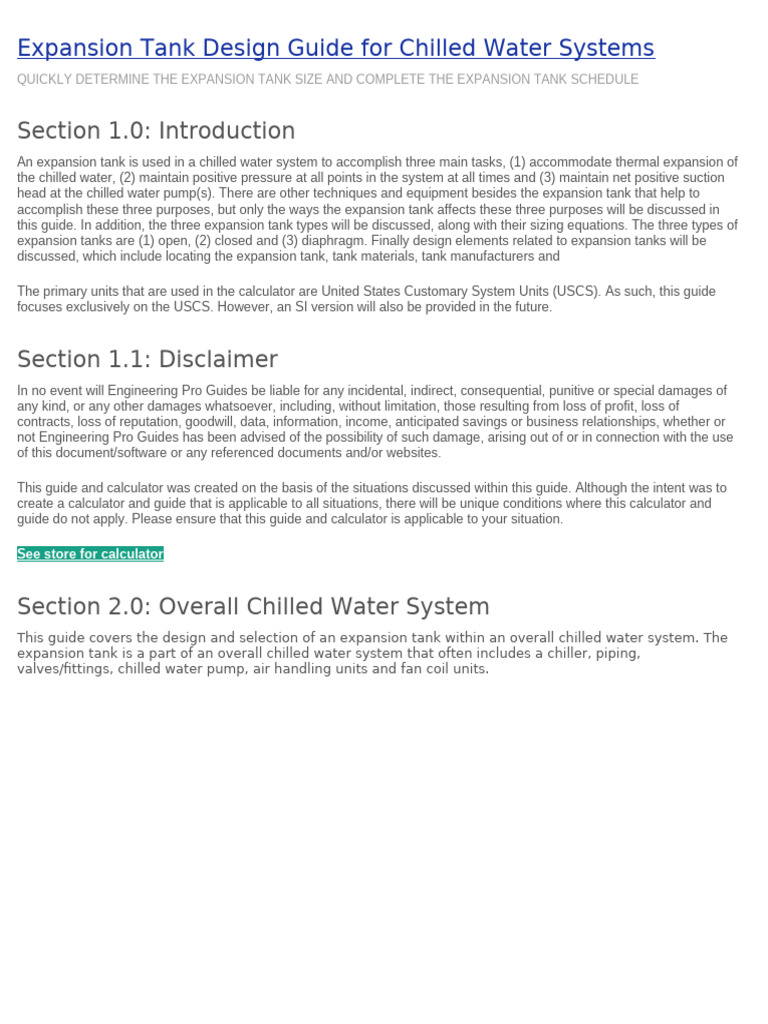 Expansion Tank Design Guide for Chilled Water Systems | PDF | Thermal ...