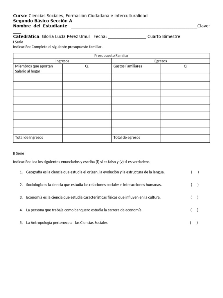 Hojas de Trabajo | PDF | Educación en artes liberales