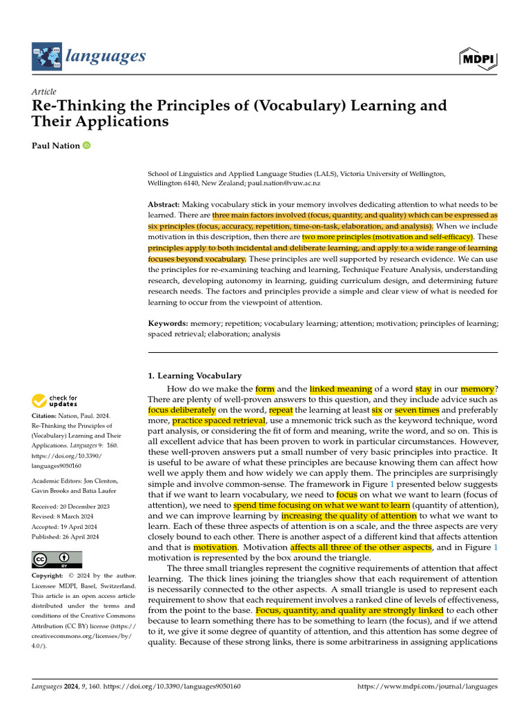 Nation, Paul. 2024. Re-Thinking The Principles of (Vocabulary) Learning ...