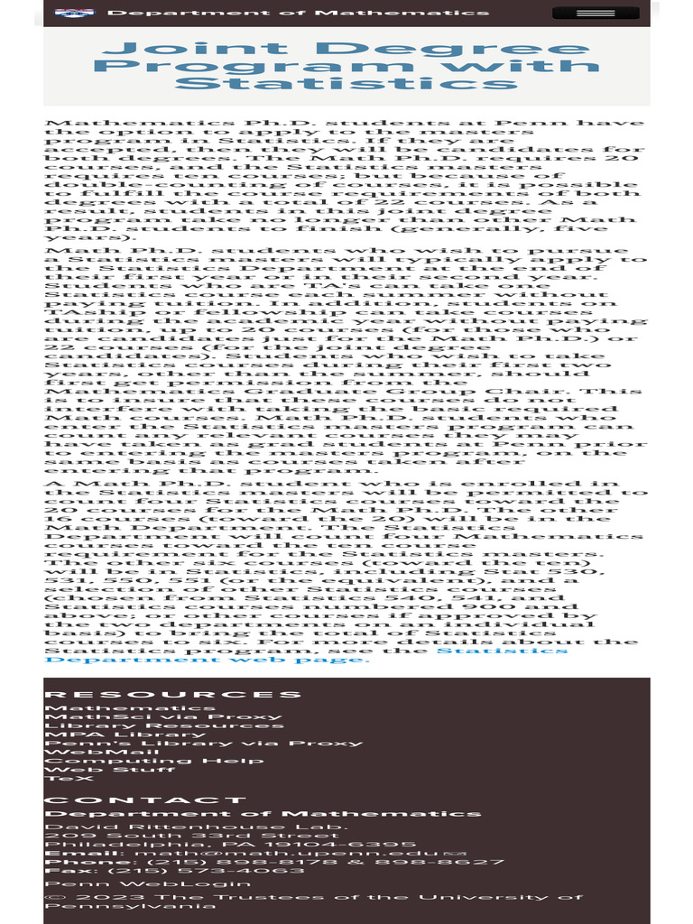 Joint Degree Program With Statistics Department of Mathematics | PDF ...