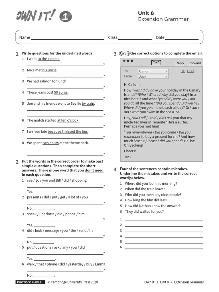Extension Grammar Unit8 Without Answers | PDF