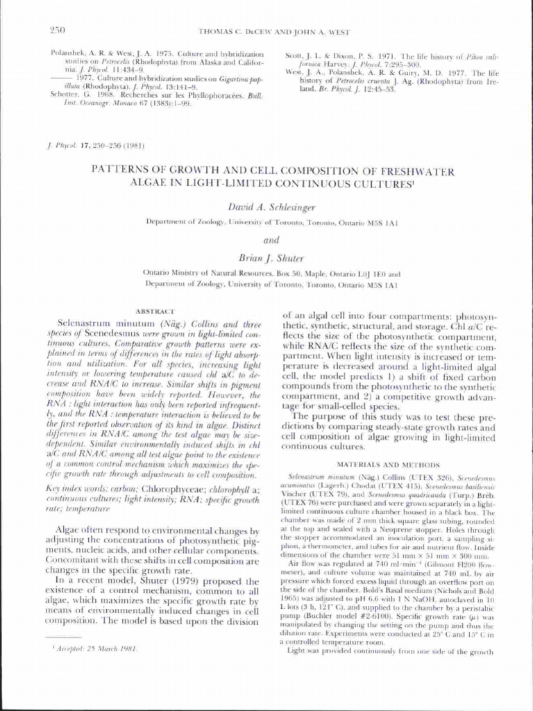 5 Patterns of Growth and Cell Composition of Fresh Water Algae in Light ...