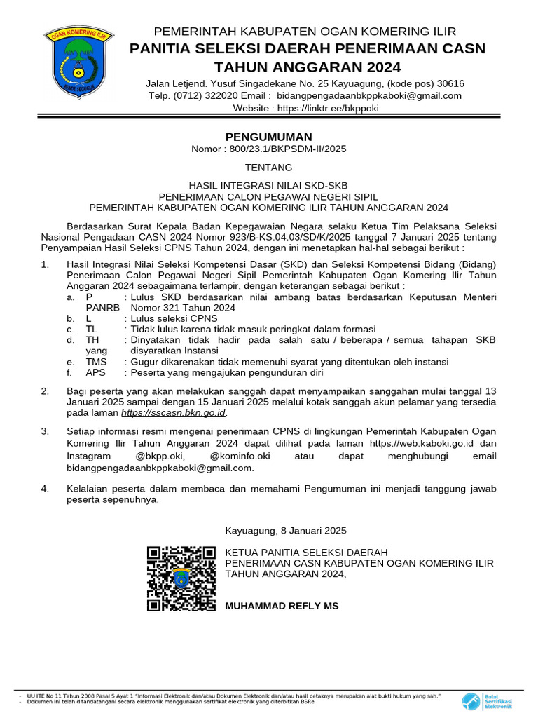 Pengumuman_Hasil_Integrasi_Nilai_SKD_SKB_Penerimaan_CPNS_Pemkab | PDF