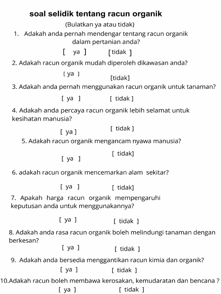 Soal Selidik Tentang Racun Organik | PDF