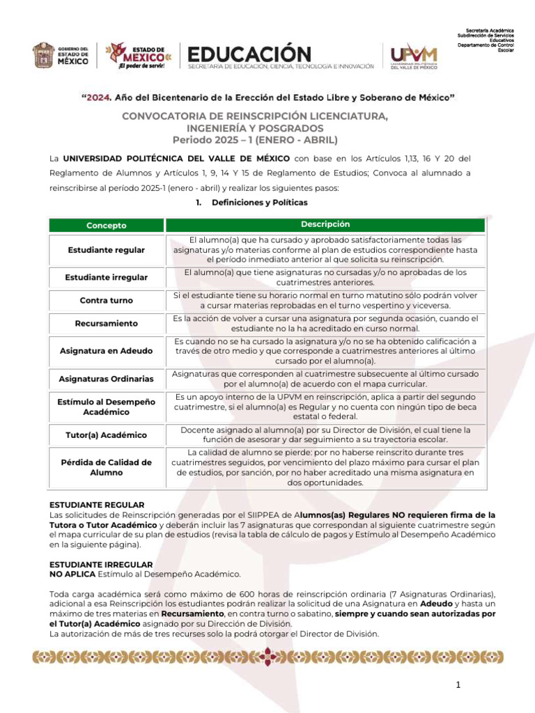 Upvm Dce Reinscripciones 2025-1 | PDF | Plan de estudios | Correo
