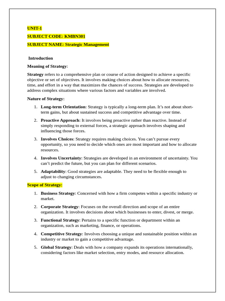 Unit 1 Sm Pdf Strategic Management Governance