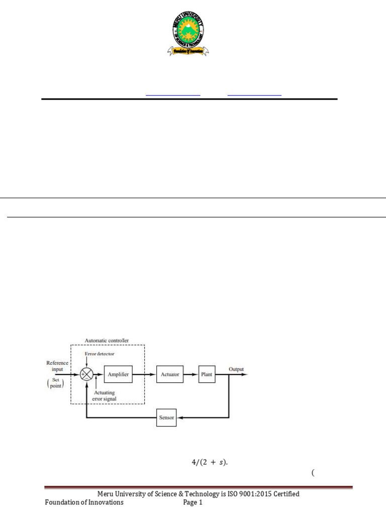 EEE 2255 Control Systems Engineering | PDF | Electronics | Electronic ...