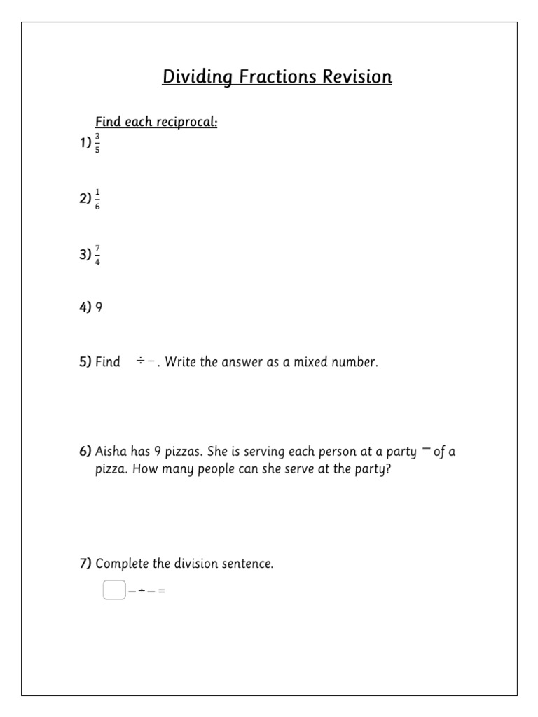 Dividing Fractions Revision | PDF