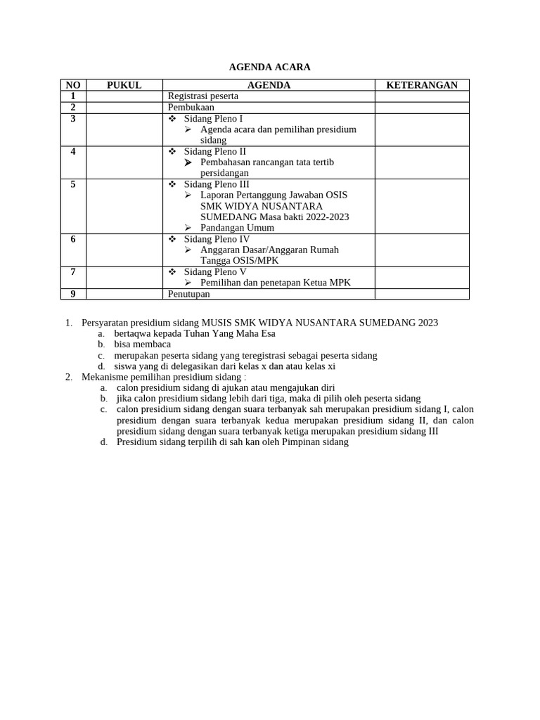 AGENDA ACARA Dan TARTIB UNTUK PESERTA | PDF