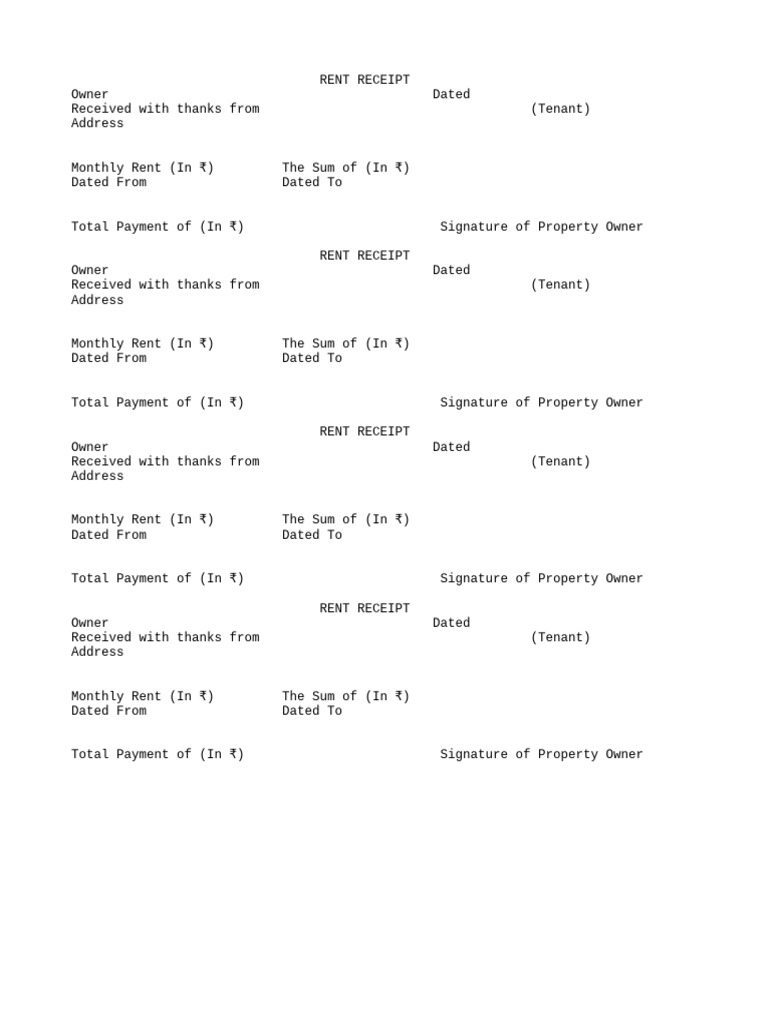 Rent Receipt Template for Tenants | PDF