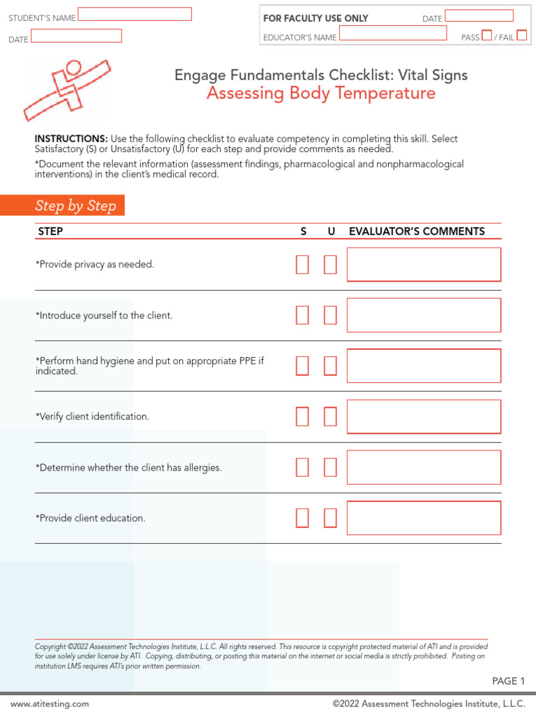 Skills Checklist VitalSigns Temperature | PDF | Thermometer | Ear