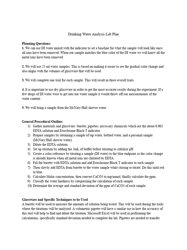 DWA Lab Plan | PDF | Titration | Chemistry