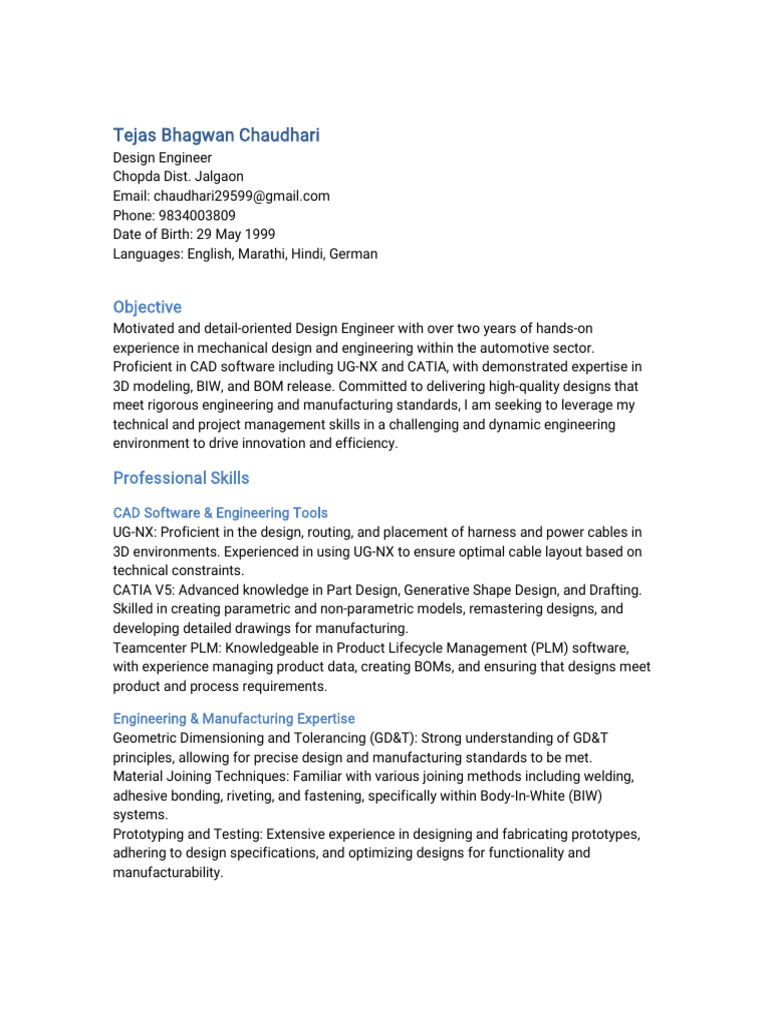 Tejas - Bhagwan - Chaudhari - Resume - 1732722706005 - Tejas Bhagwan Chaudhari | PDF | Product ...