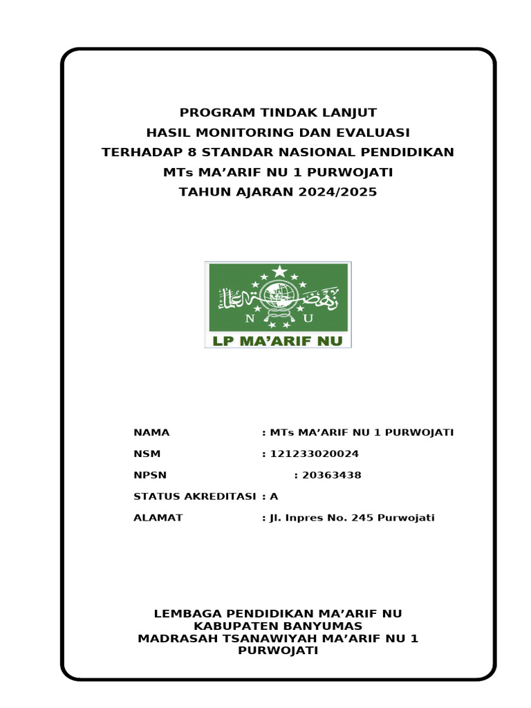 Cover Laporan Monev | PDF