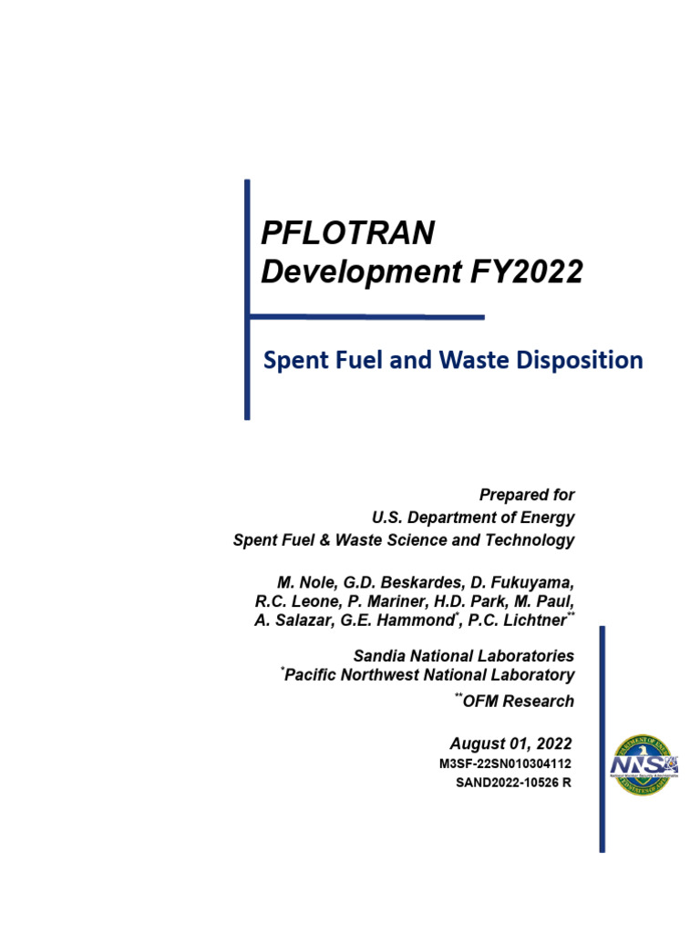 Pflotran Development Fy22 m3sf 22sn010304112 | PDF | Liquids