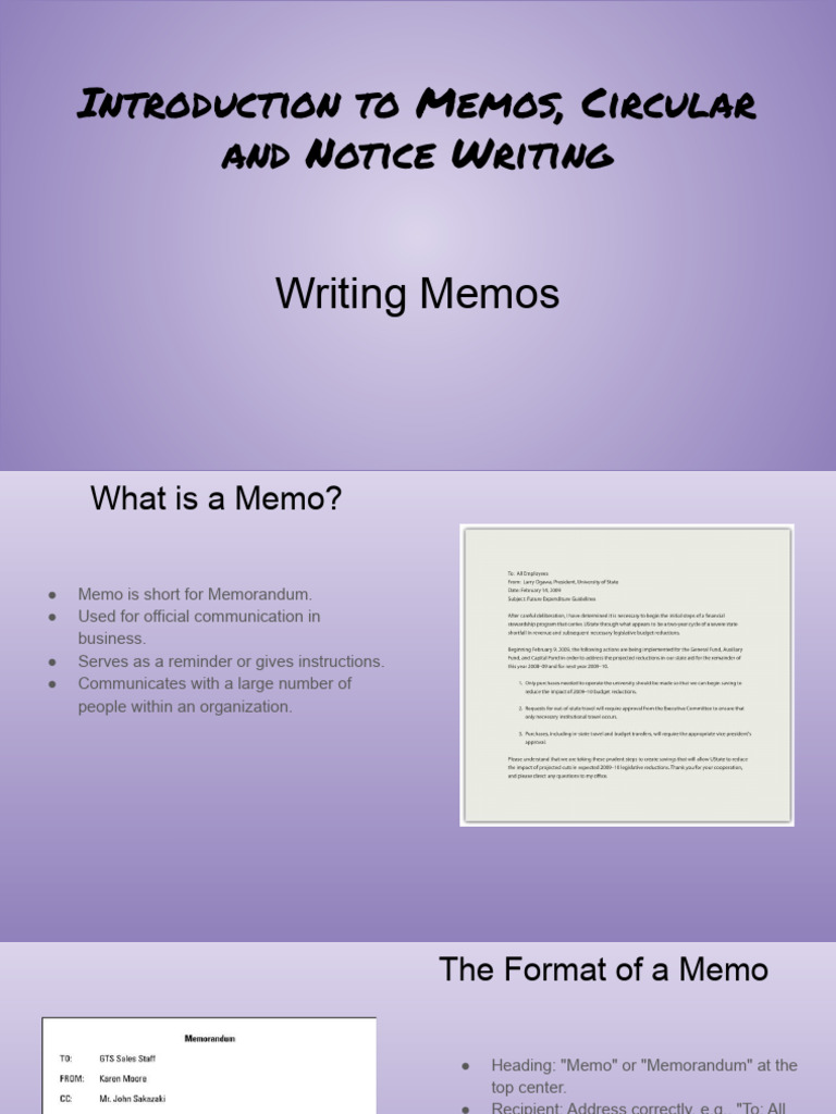 Introduction To Memos, Circular and Notice Writing | PDF | Memorandum | Proofreading