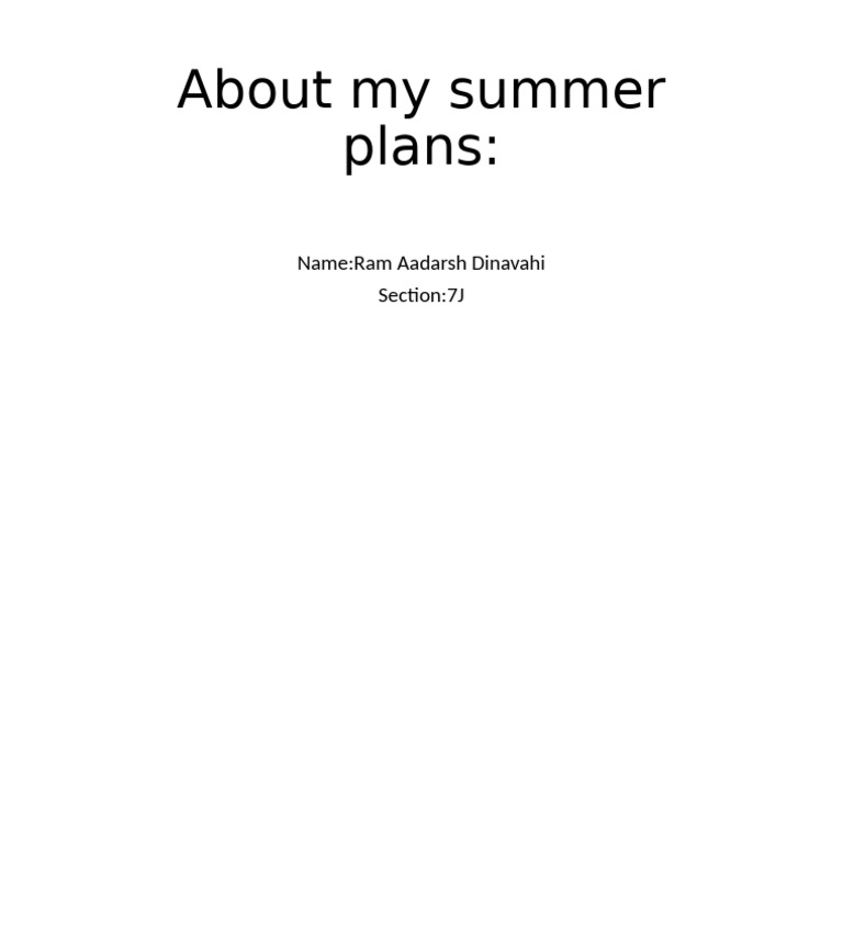 About My Summer Plans | PDF