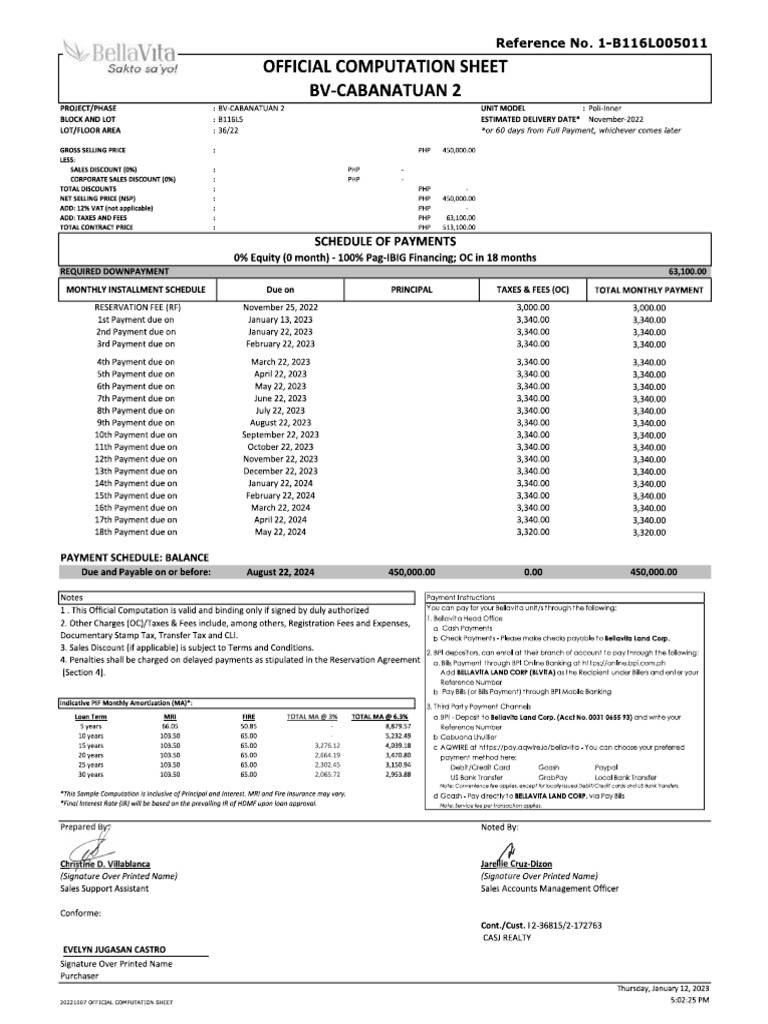 Approved Computation Sheet (CS) | PDF