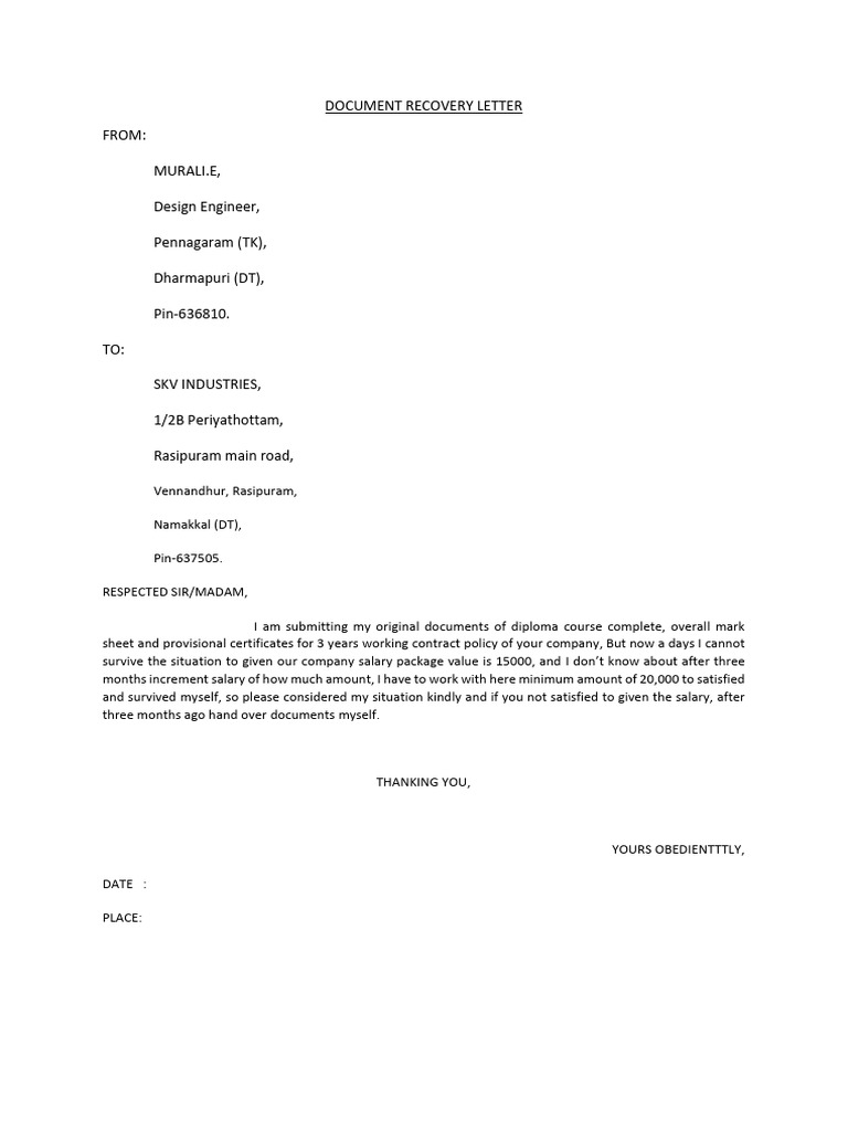 Document Recovery Letter | PDF
