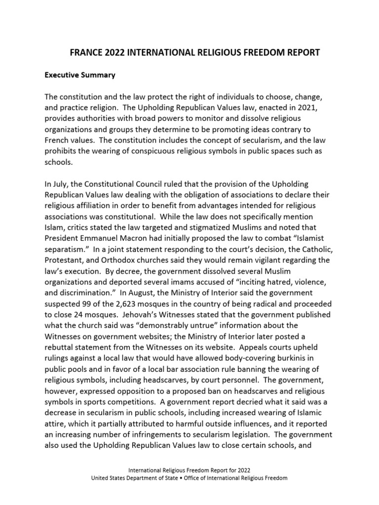 France 2022 International Religious Freedom Report | PDF | Hate Crimes ...