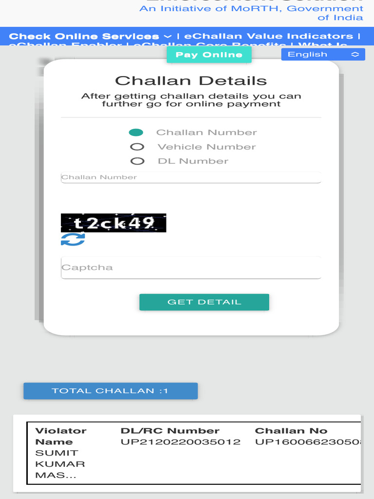 eChallan Services by MoRTH India | PDF