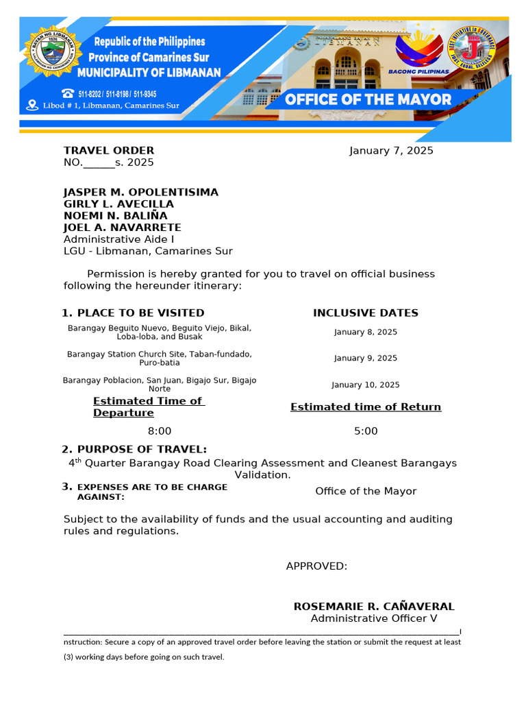 Official Travel Orders for LGU Staff | PDF | Government