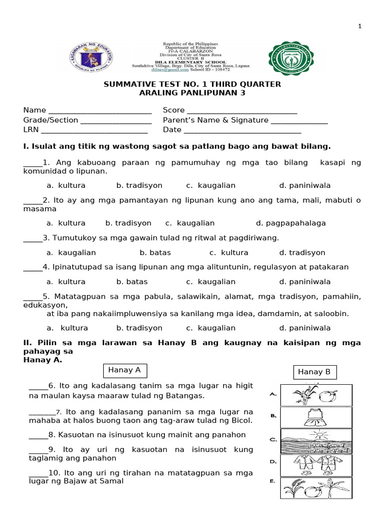 Summative Test No 1 4 AP q3 | PDF