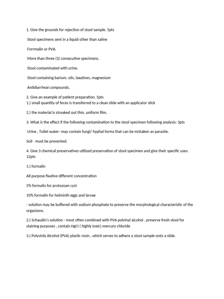 Collection and Handling of Stool Specimen | PDF