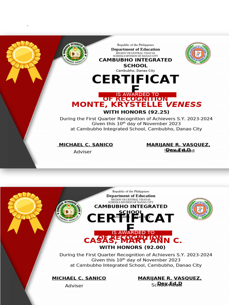 Certificate of Recognition Template F | PDF