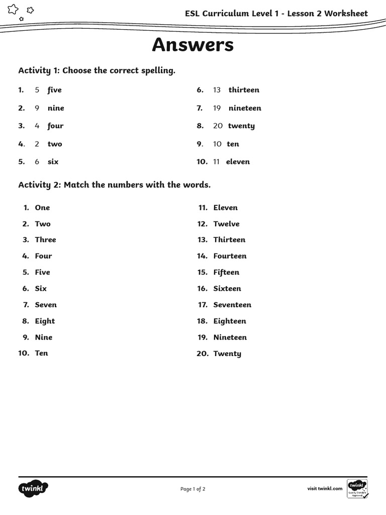 Lesson 2 - Level 1 Interactive Worskheet Answers | PDF