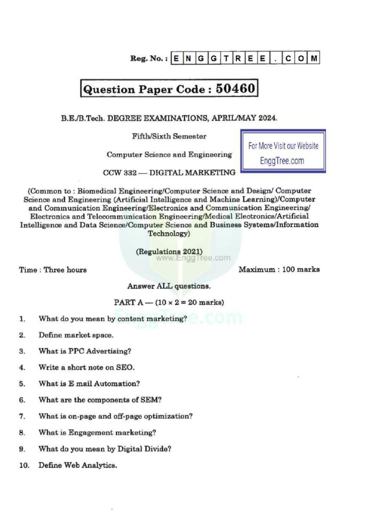 University Question Paper Digital Marketing | PDF