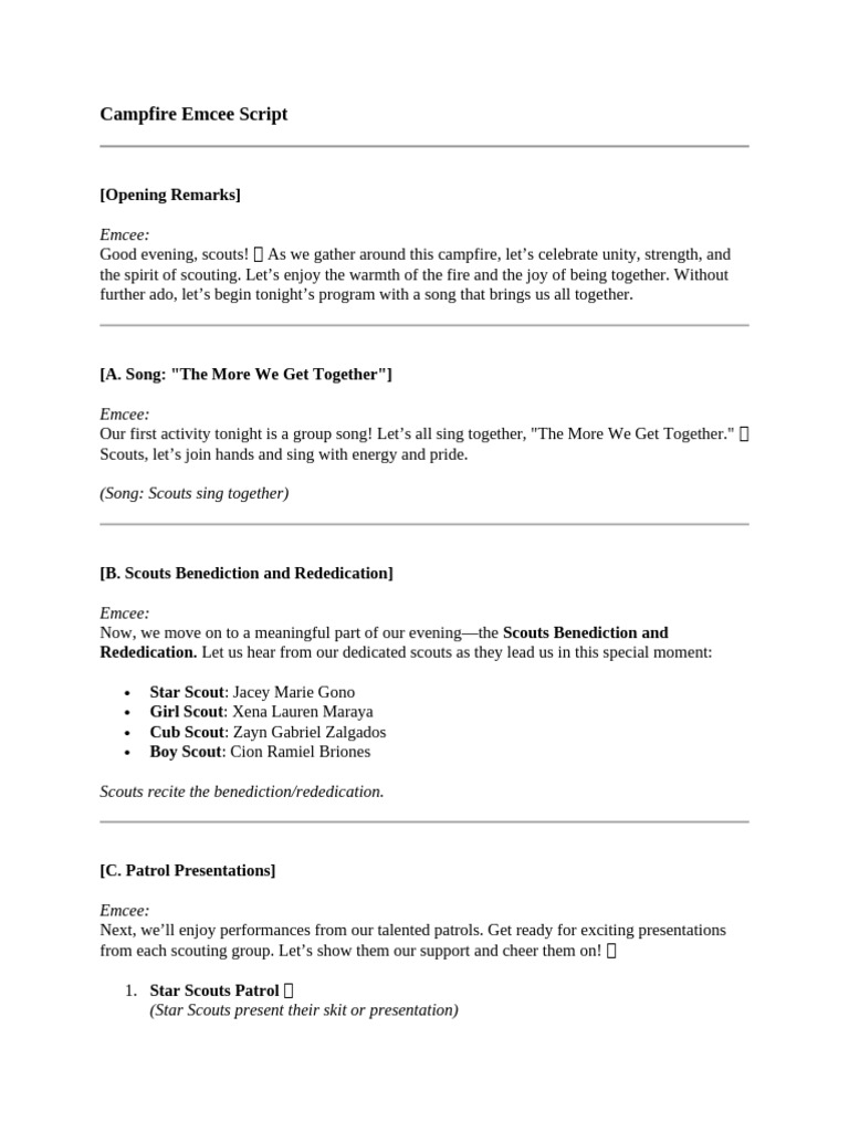 Campfire Emcee Script | PDF