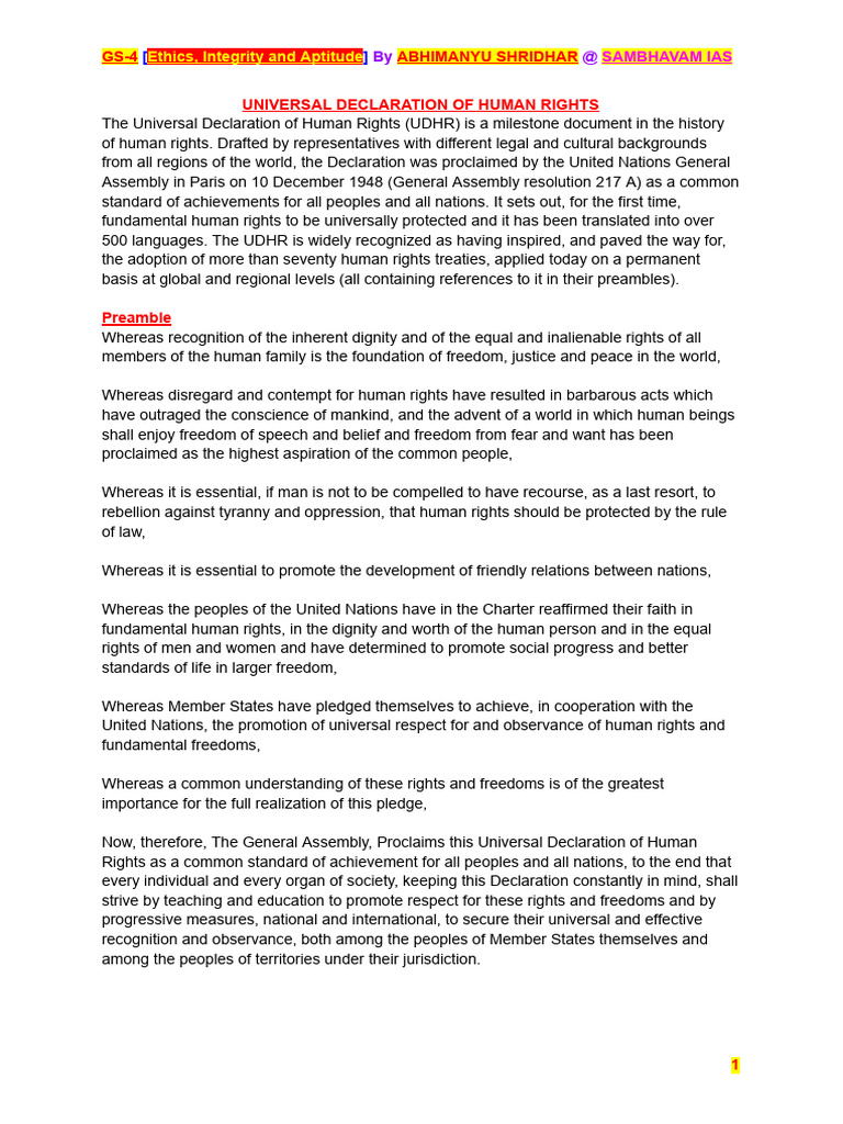Universal Declaration of Human Rights Summary | PDF | Human Rights ...