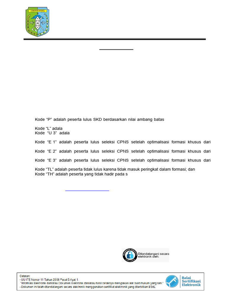 Pengumuman Hasil SKD Dan SKB CPNS | PDF