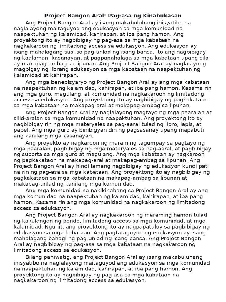 Project Bangon Aral-Editoryal | PDF