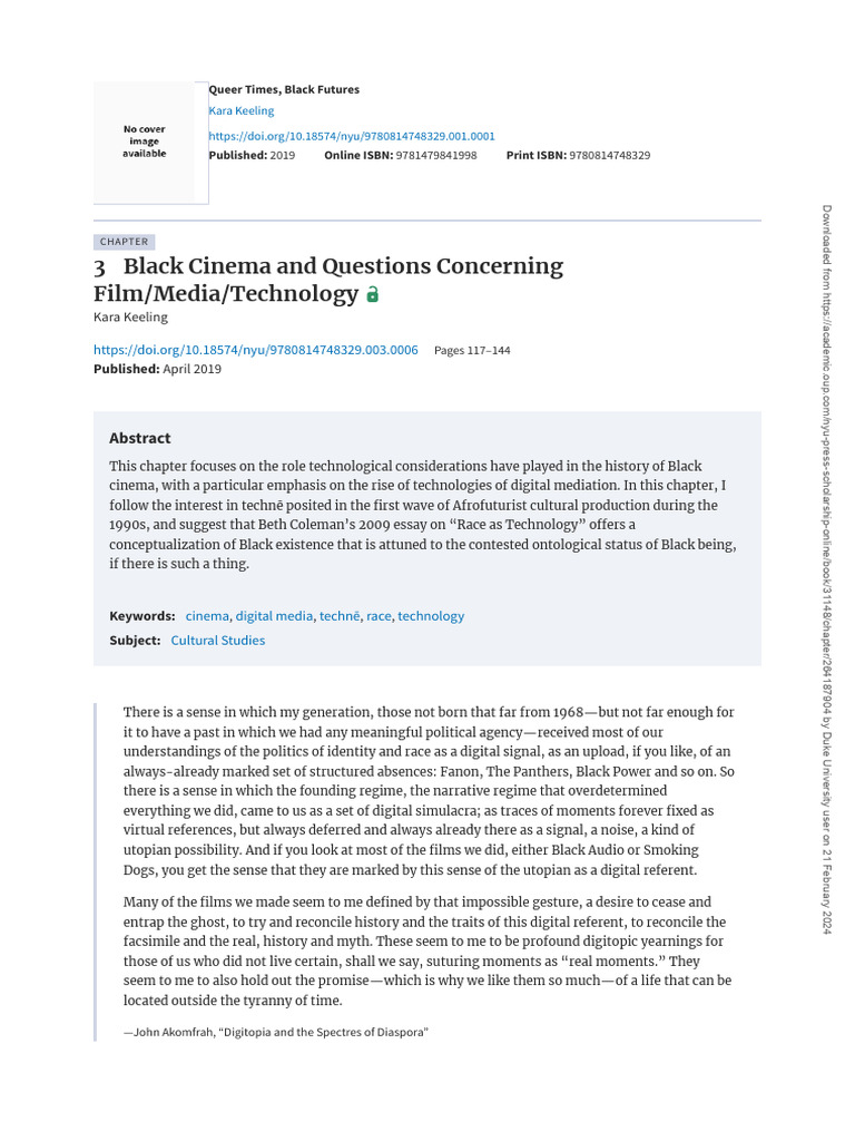 3 Black Cinema and Questions Concerning Film/Media/Technology | PDF ...