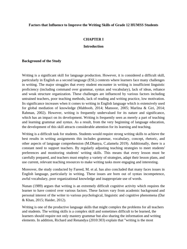 Improving Writing Skills for HUMSS Students | PDF | Literacy | English ...