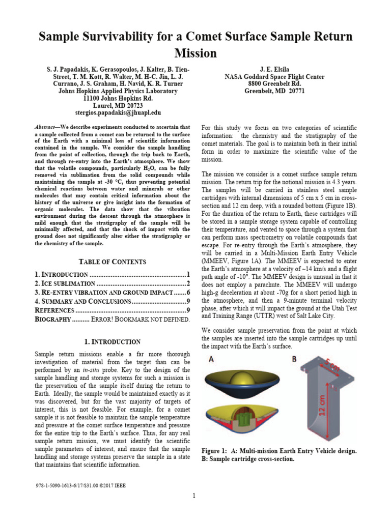 Sample Survivability For A Comet Surface Sample Return Mission | PDF ...