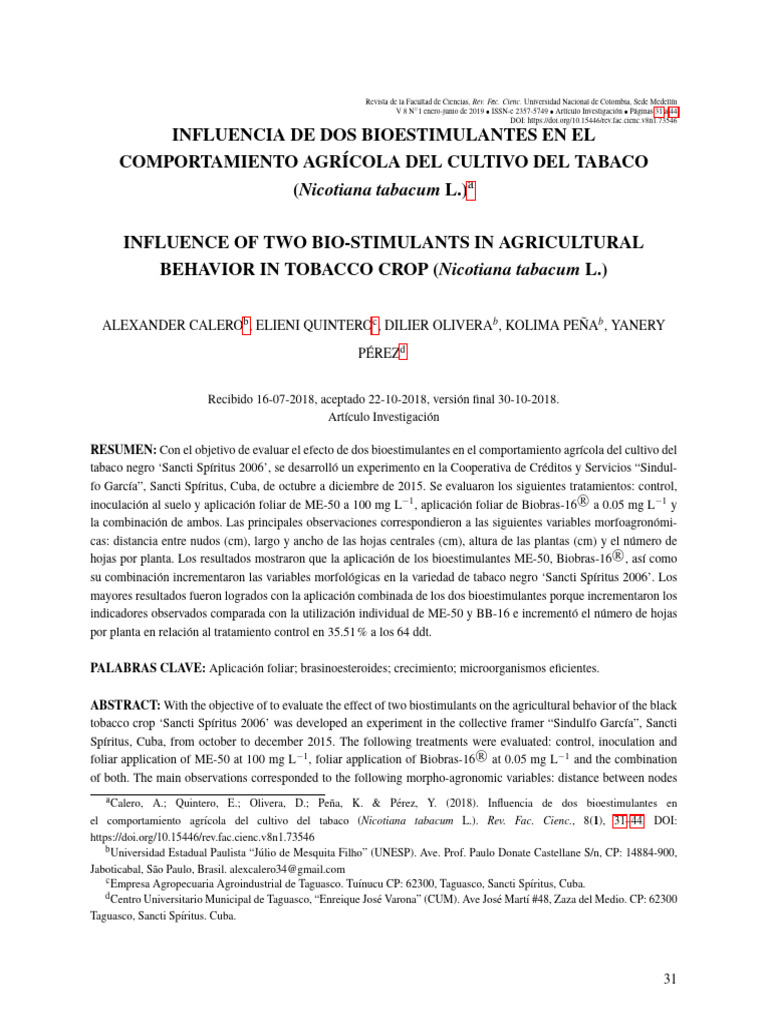 Influencia de Dos Bioestimulantes en El Comportami | PDF | Hormona ...