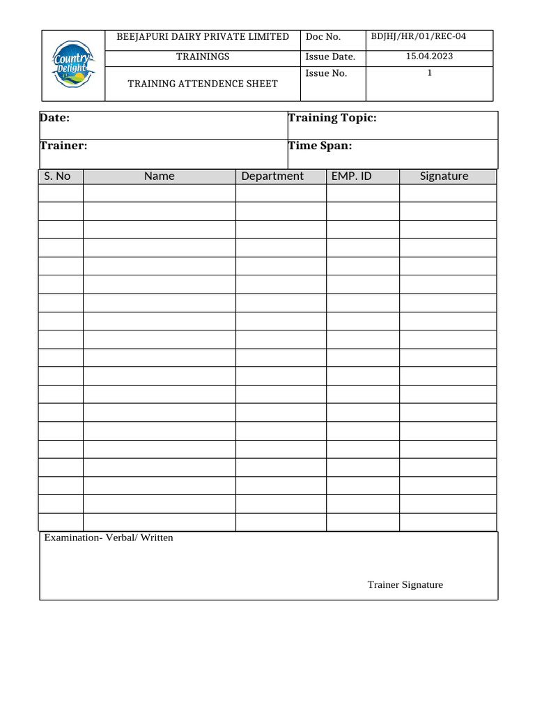 TRAINING ATTENDENCE SHEET (1) | PDF