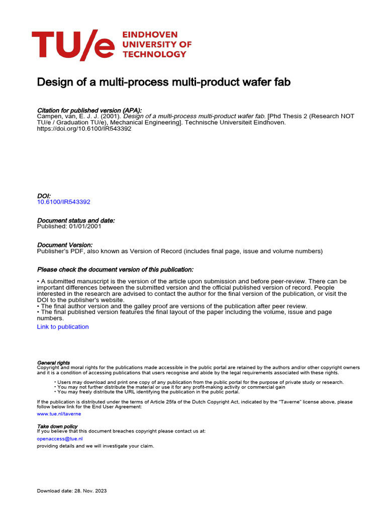 Design of a multi-process multi-product wafer fab | PDF | Digital ...