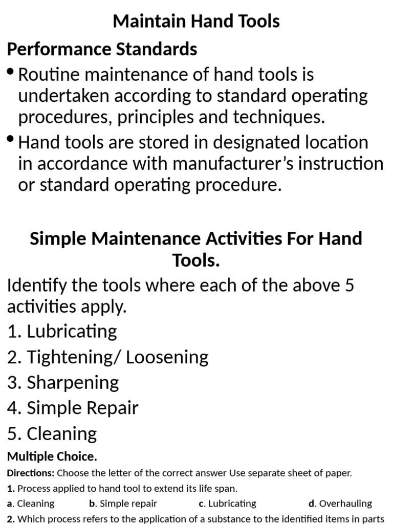 Maintain Hand Tools | PDF | Subtraction | Division (Mathematics)