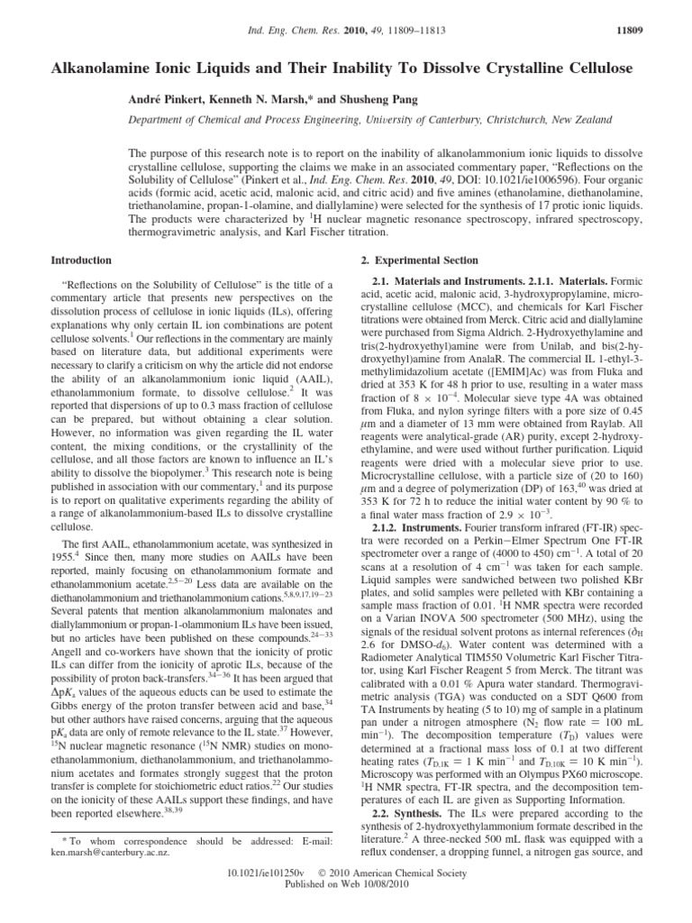 Pinkert Et Al. - 2010 - Alkanolamine Ionic Liquids and Their Inability ...