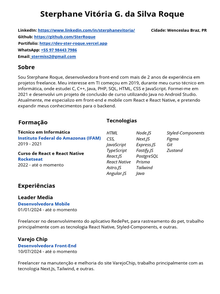 Desenvolvedora Front-End e Mobile React | PDF | Aplicativo para celular ...