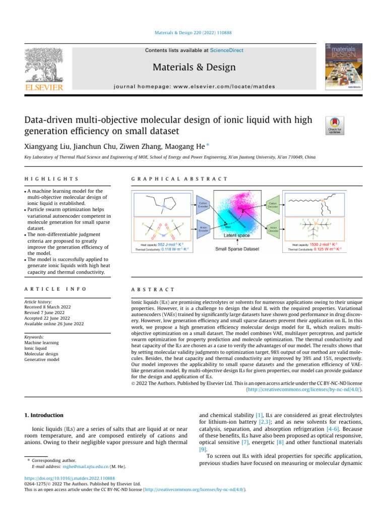Liu Et Al. - 2022 - Data-Driven Multi-Objective Molecular Design of Io | PDF | Ion | Artificial ...