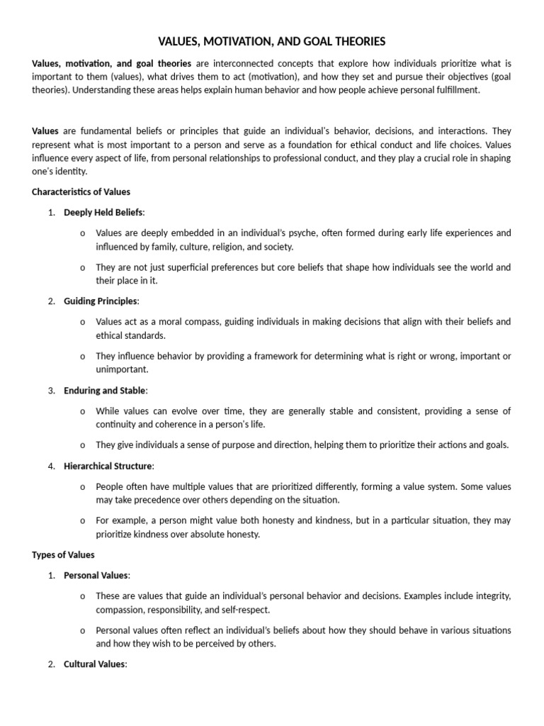 Pos Psych Values Motivation Goal Theories | PDF | Motivational | Motivation