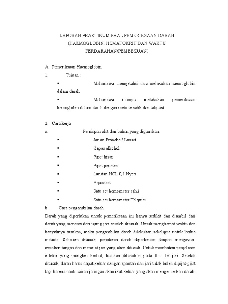 Laporan Praktikum Faal Pemeriksaan Darah | PDF