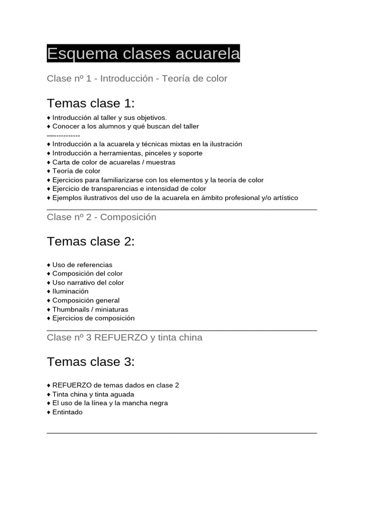 Esquema Clases Acuarelas | PDF