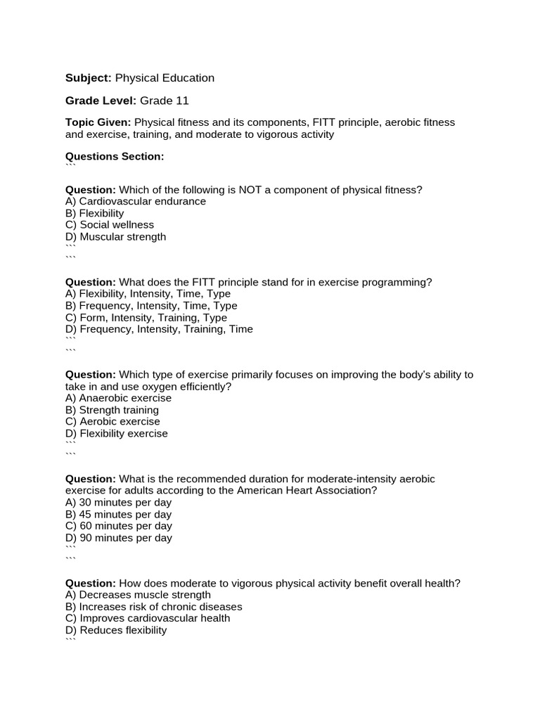 quiz_Physical education | PDF | Physical Fitness | Aerobic Exercise