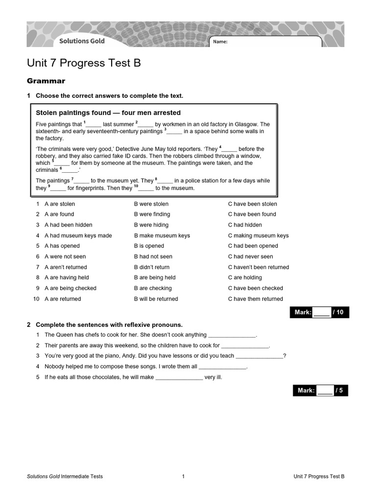Unit 7 Progress Test B Answers | PDF